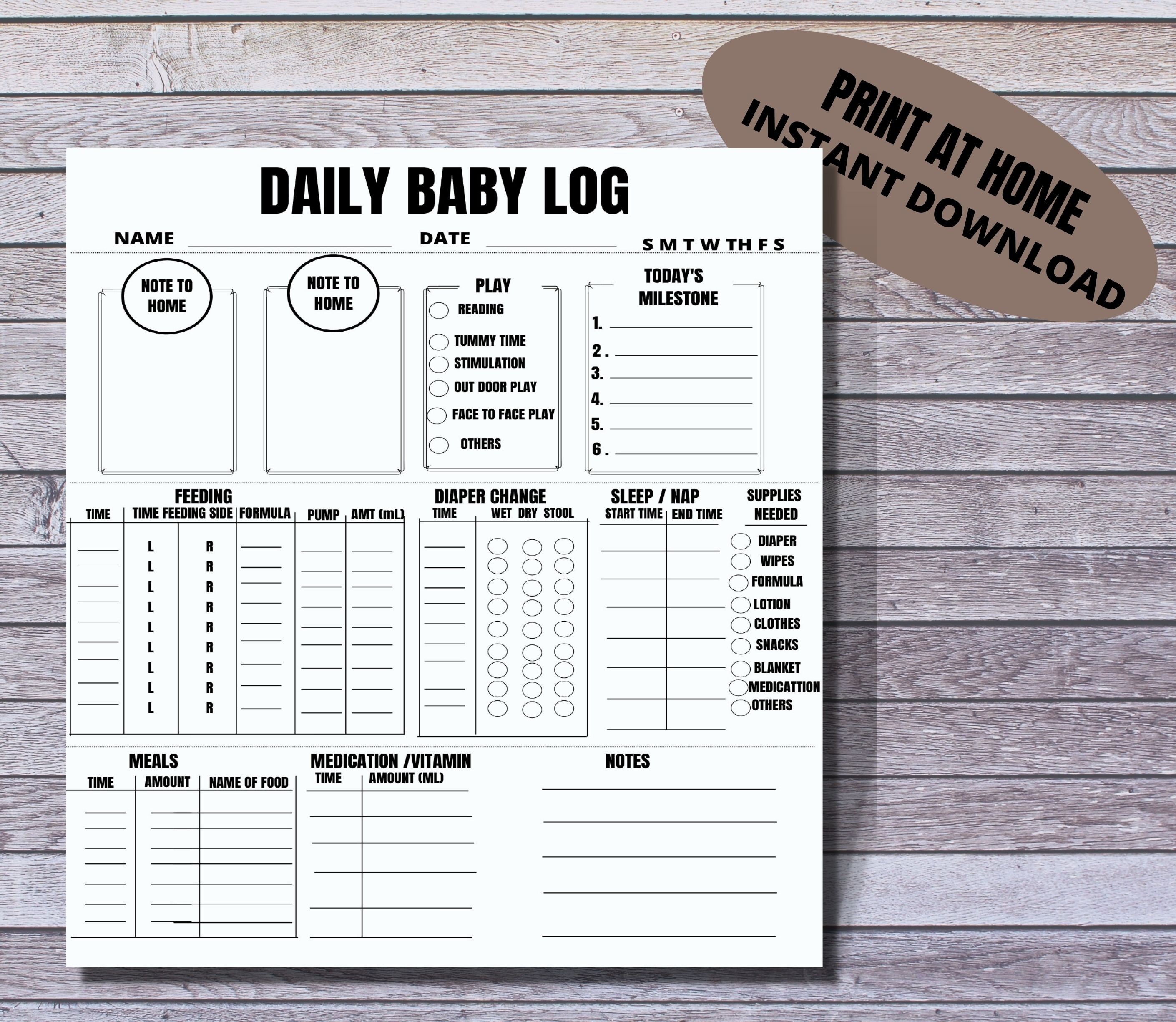 Infant Daily Log| Printable Nanny Log |daily Infant Care Sheet ...
