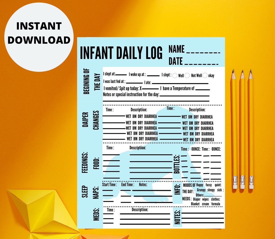 Printable Infant Daily Log | Baby Tracker, Nanny Care Sheet (PDF ...