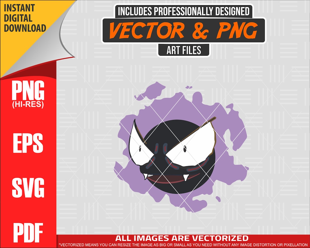High Quality Pokemon Gastly SVG PNG 300 Dpi Clipart #092 - Etsy
