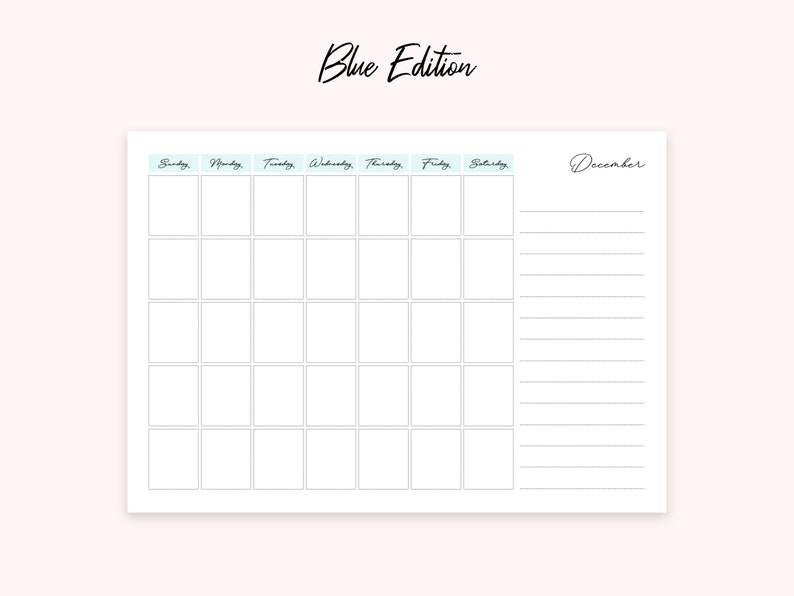 Printable Monthly Blank Calendar / A4 Printable Calendar / - Etsy