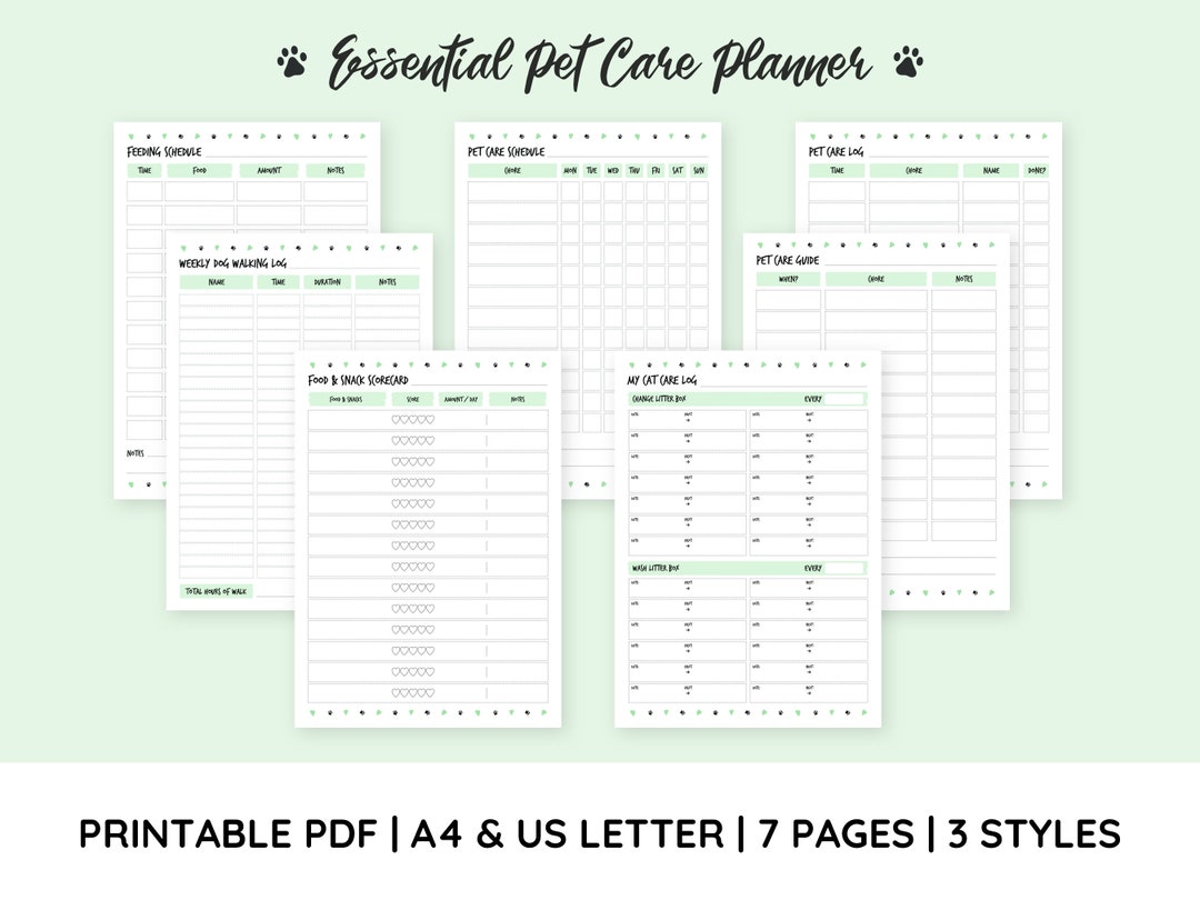 Essential Pet Care Planner | Instant Download | PDF Printable | A4 + US ...