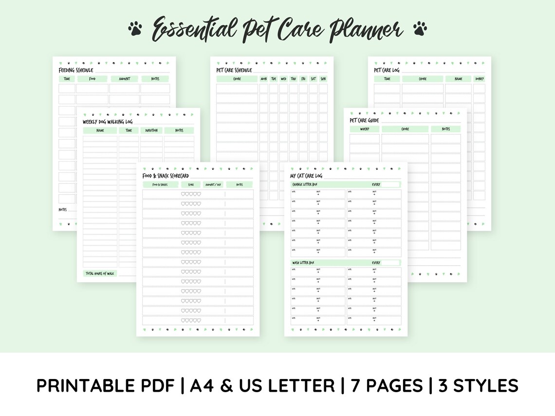 Essential Pet Care Planner | Instant Download | PDF Printable | A4 + US ...