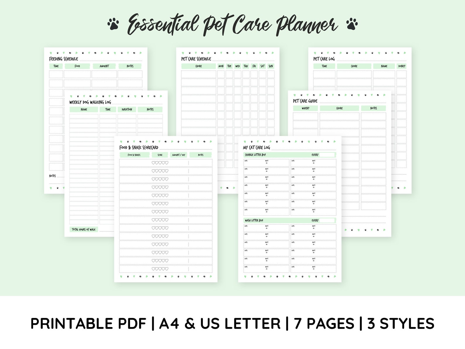 Essential Pet Care Planner | Instant Download | PDF Printable | A4 + US ...