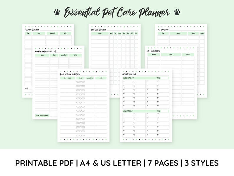 Essential Pet Care Planner | Instant Download | PDF Printable | A4 + US ...