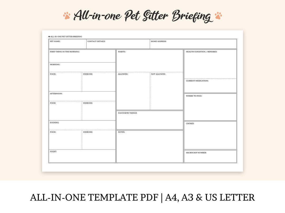 All-in-one Pet Care Notes / Pet Sitter Manual | Instant Download | PDF ...
