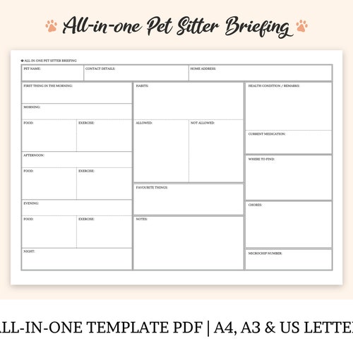 All-in-one Pet Care Notes / Pet Sitter Manual Instant - Etsy