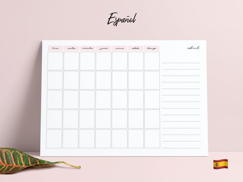 ELEGANT PLANNER / Printable Monthly Blank Calendar / Multilingual ...