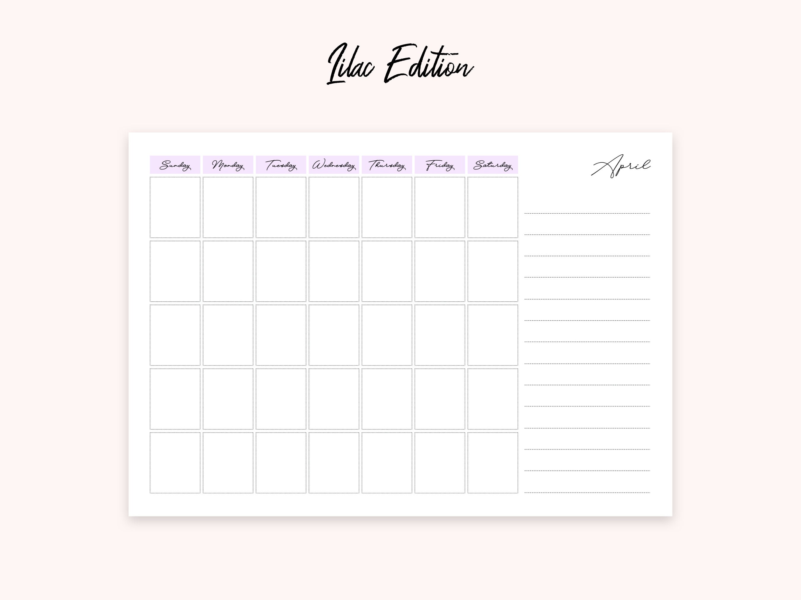 Printable Monthly Blank Calendar / A4 Printable Calendar / - Etsy