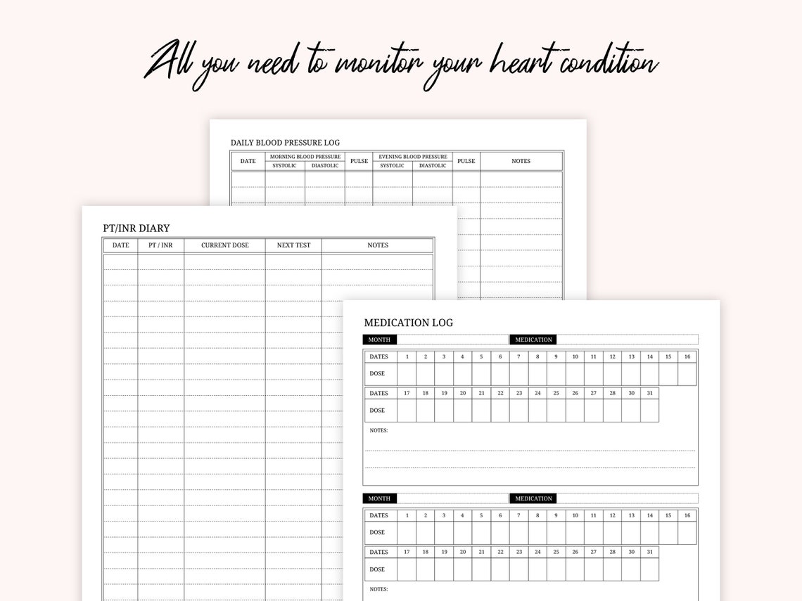 Healthy Heart Medication Log Book/ Anticoagulant Log / INR Tracker ...