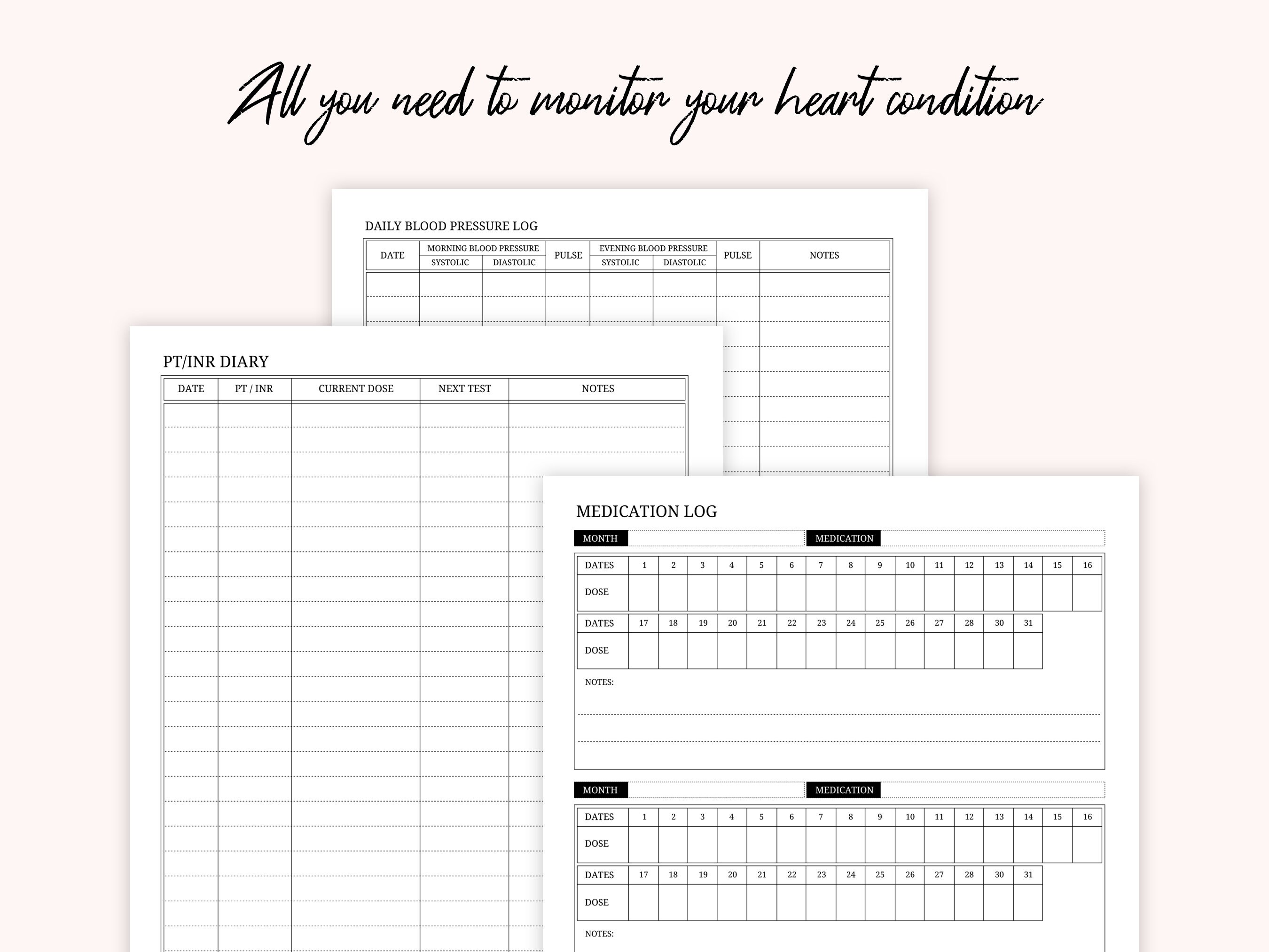 Healthy Heart Medication Log Book/ Anticoagulant Log / INR Tracker ...