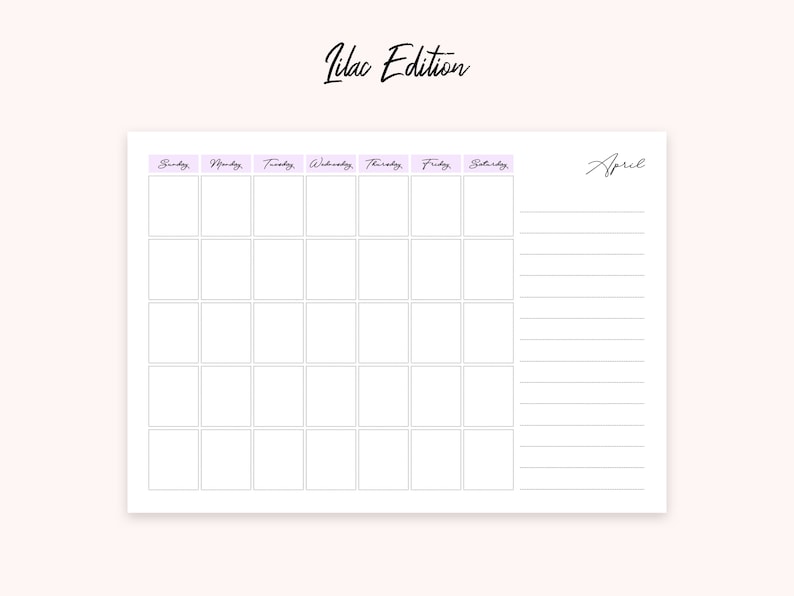 Printable Monthly Blank Calendar / A4 Printable Calendar / - Etsy