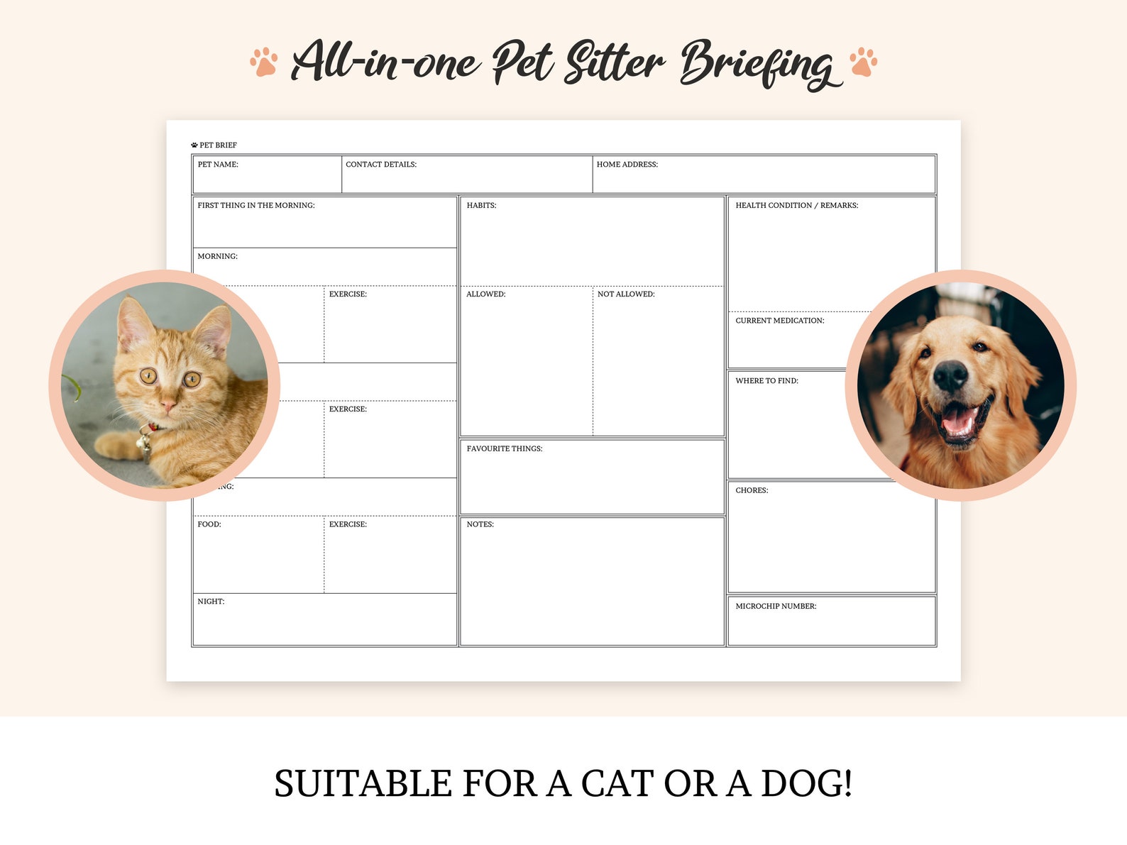 All-in-one Pet Care Notes / Pet Sitter Manual | Instant Download | PDF ...