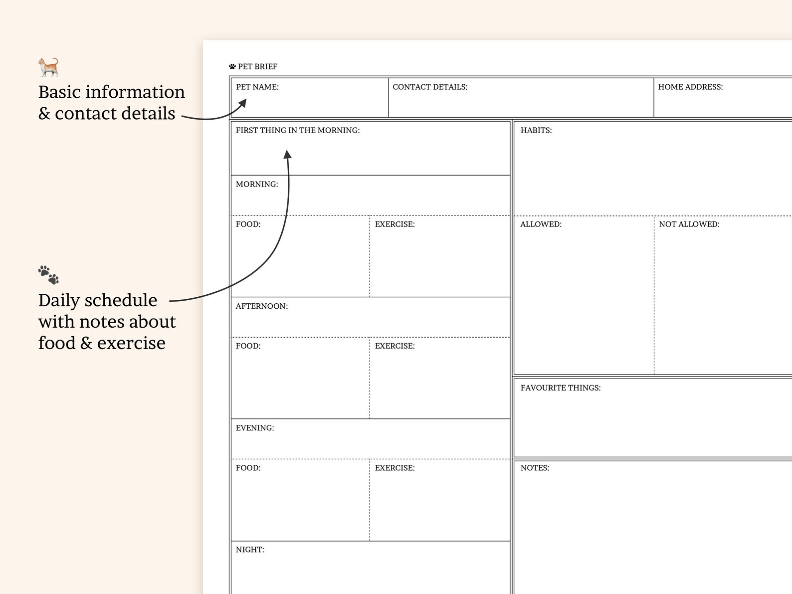 All-in-one Pet Care Notes / Pet Sitter Manual | Instant Download | PDF ...