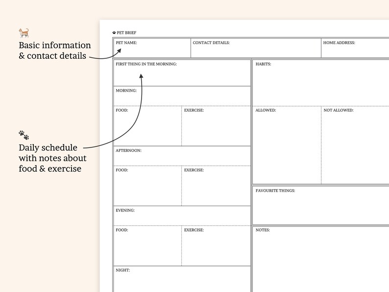 All-in-one Pet Care Notes / Pet Sitter Manual | Instant Download | PDF ...