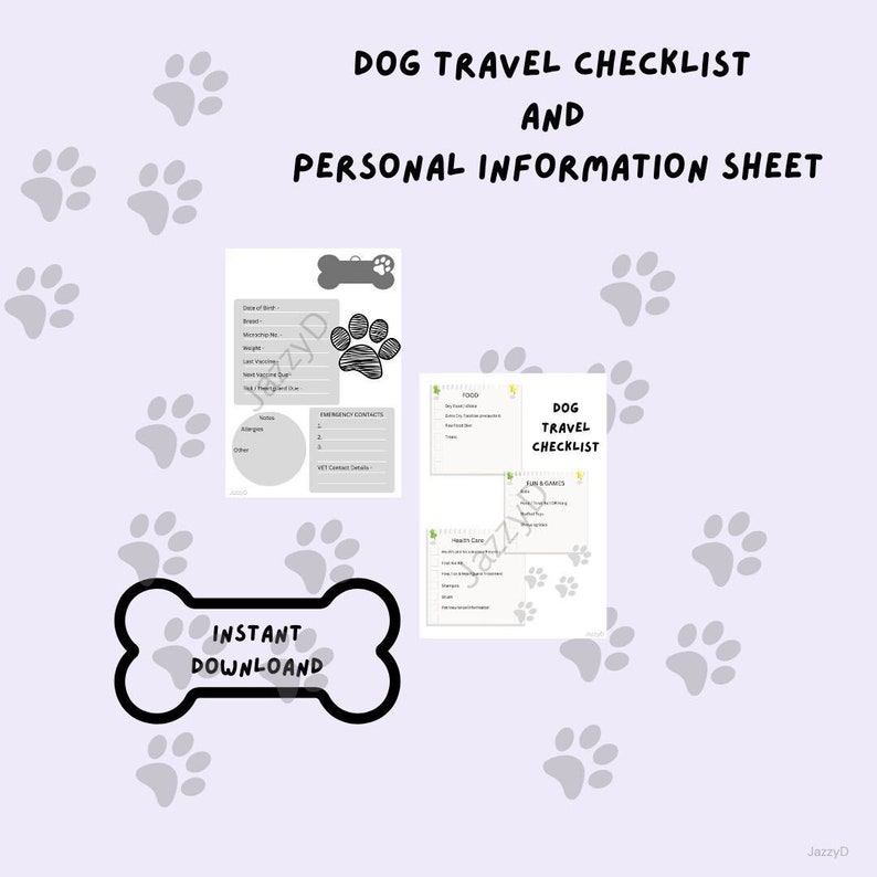 Dog Travel Packing List and Personal Information - Etsy