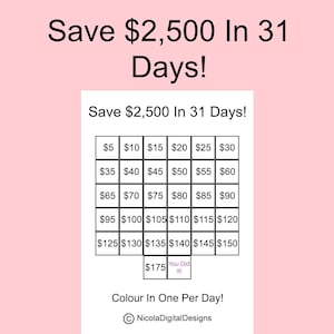 2,500 Money Saving Challenge Printable / Save 2,500 in 31 Days ...