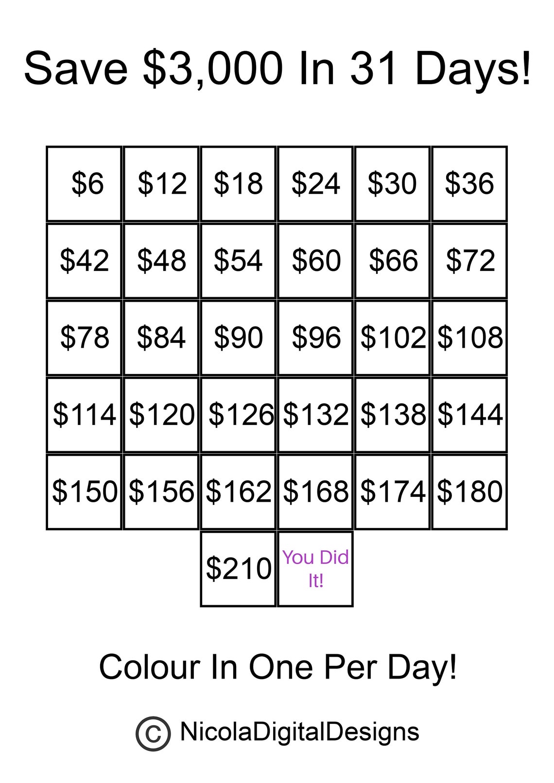 3,000 Money Saving Challenge Printable / Save 3,000 in 31 Days ...