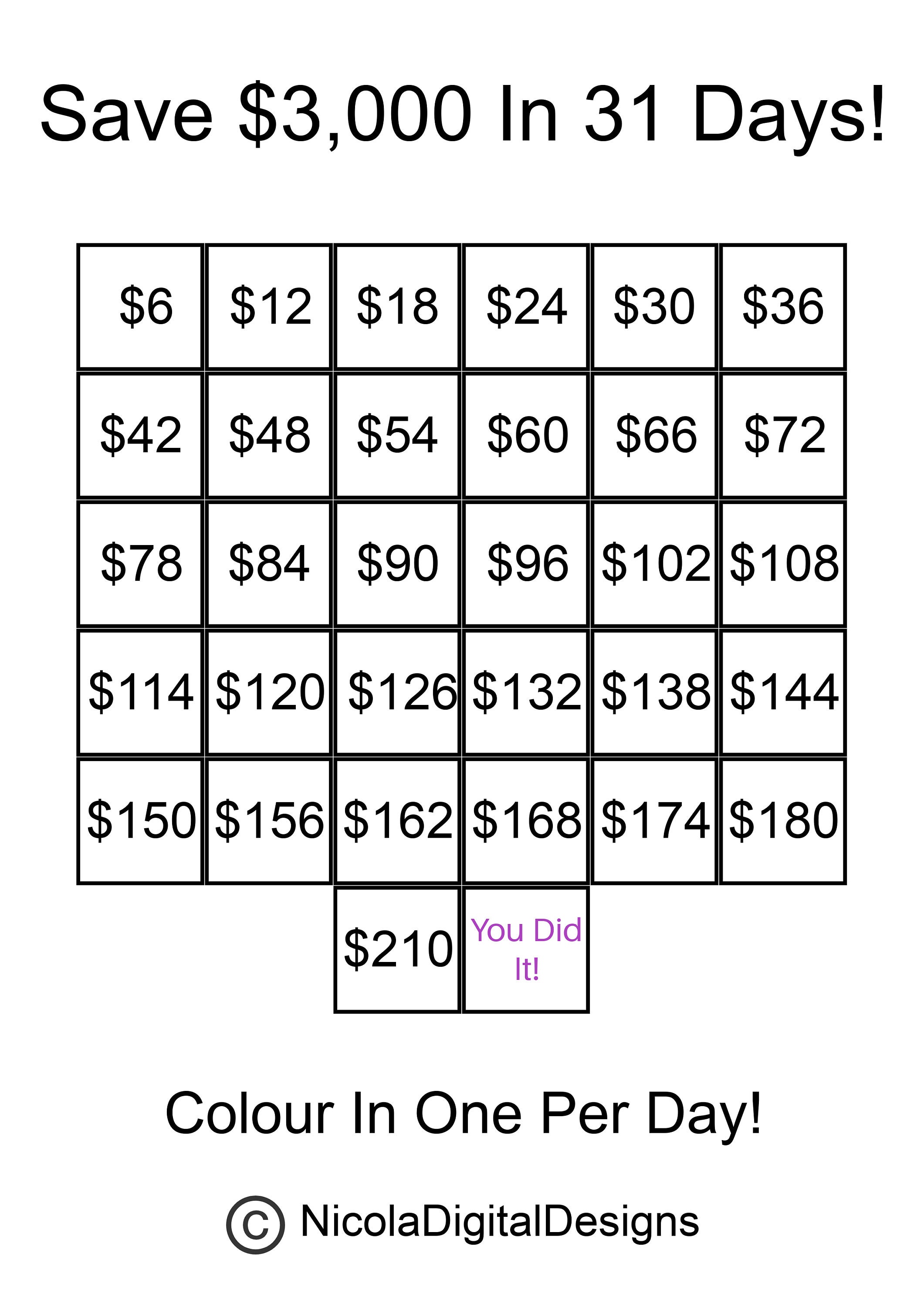 3,000 Money Saving Challenge Printable / Save 3,000 in 31 Days ...