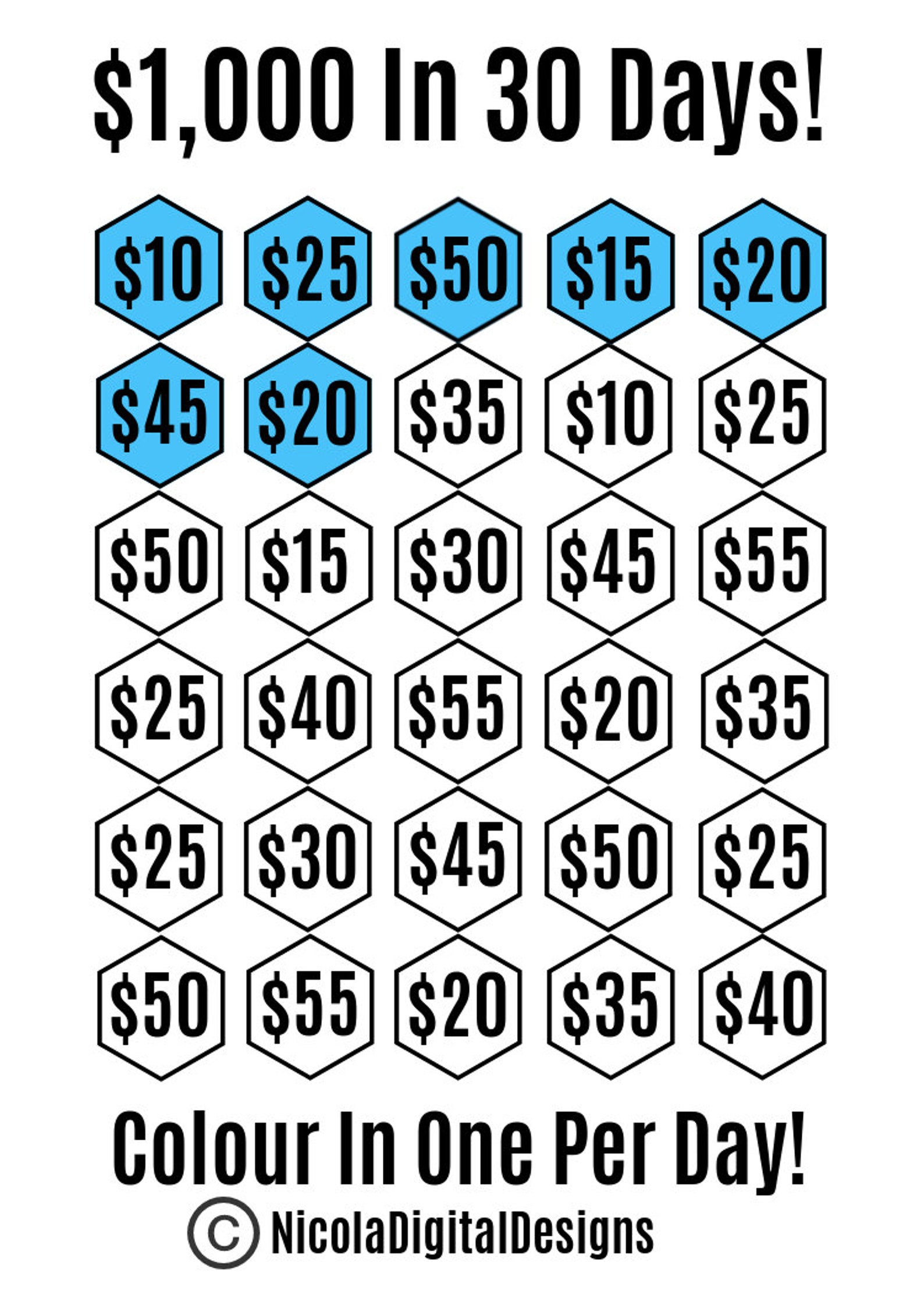 1000 Money Saving Challenge Printable / Save 1000 in 30 Days! / Savings ...