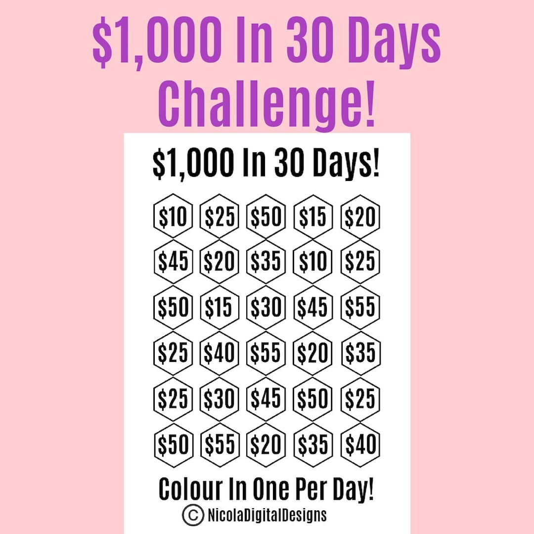 Buy Money Saving Challenge Printable PDF Page 1000 Dollars