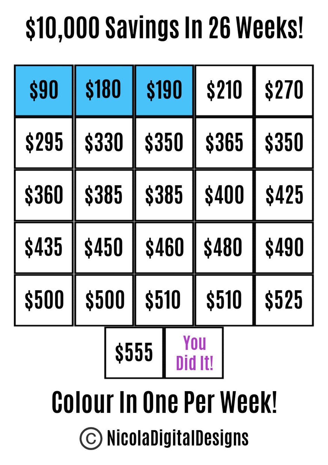 10,000 Money Saving Challenge Printable / Save 10,000 in 26 Weeks ...