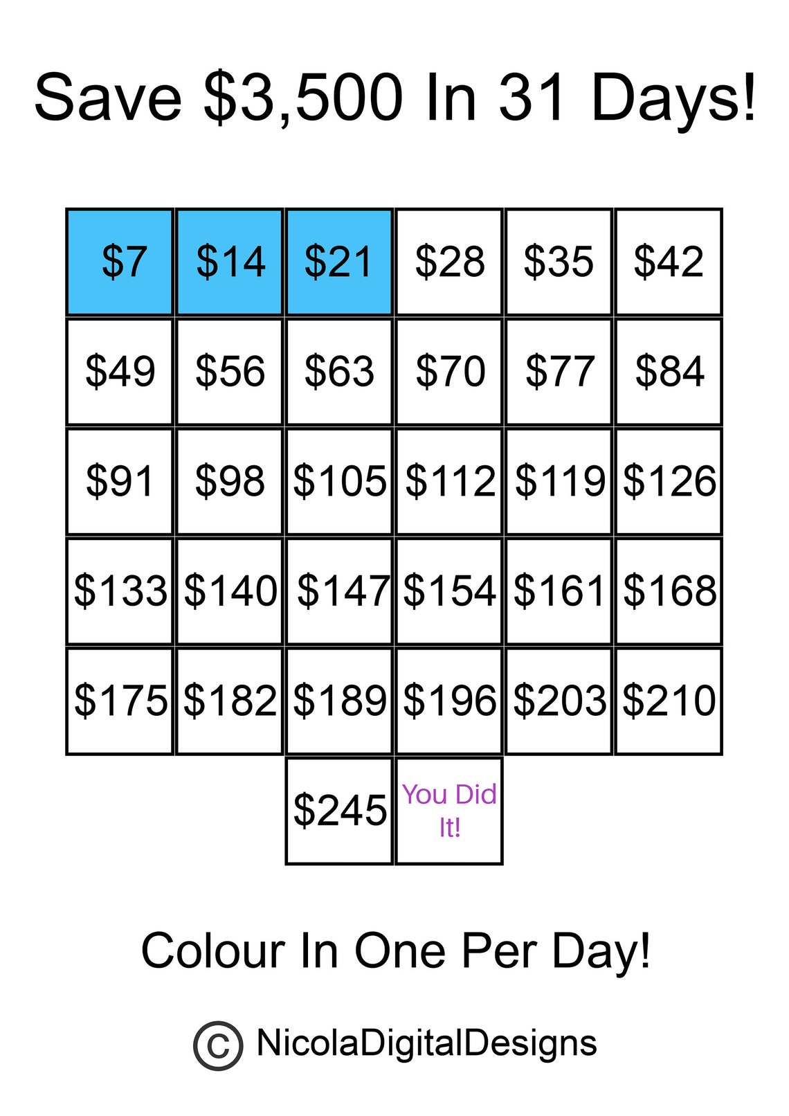 3,500 Money Saving Challenge Printable / Save 3,500 in 31 Days ...