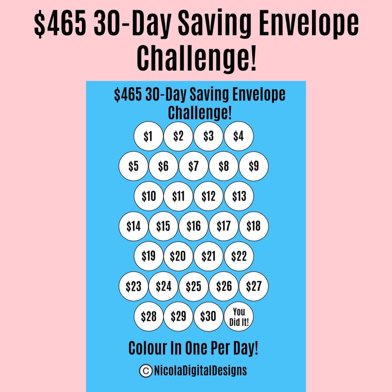 465 Savings in 30 Days Envelope Challenge Printable / Save 465 in 30 ...