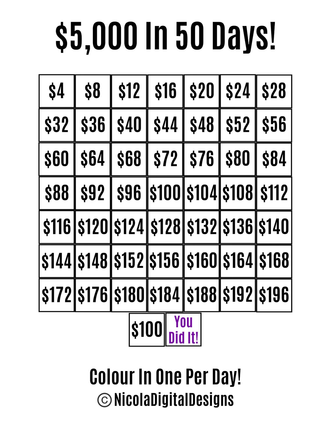 5,000 Money Saving Challenge Printable / Save 5,000 in 50 Days ...