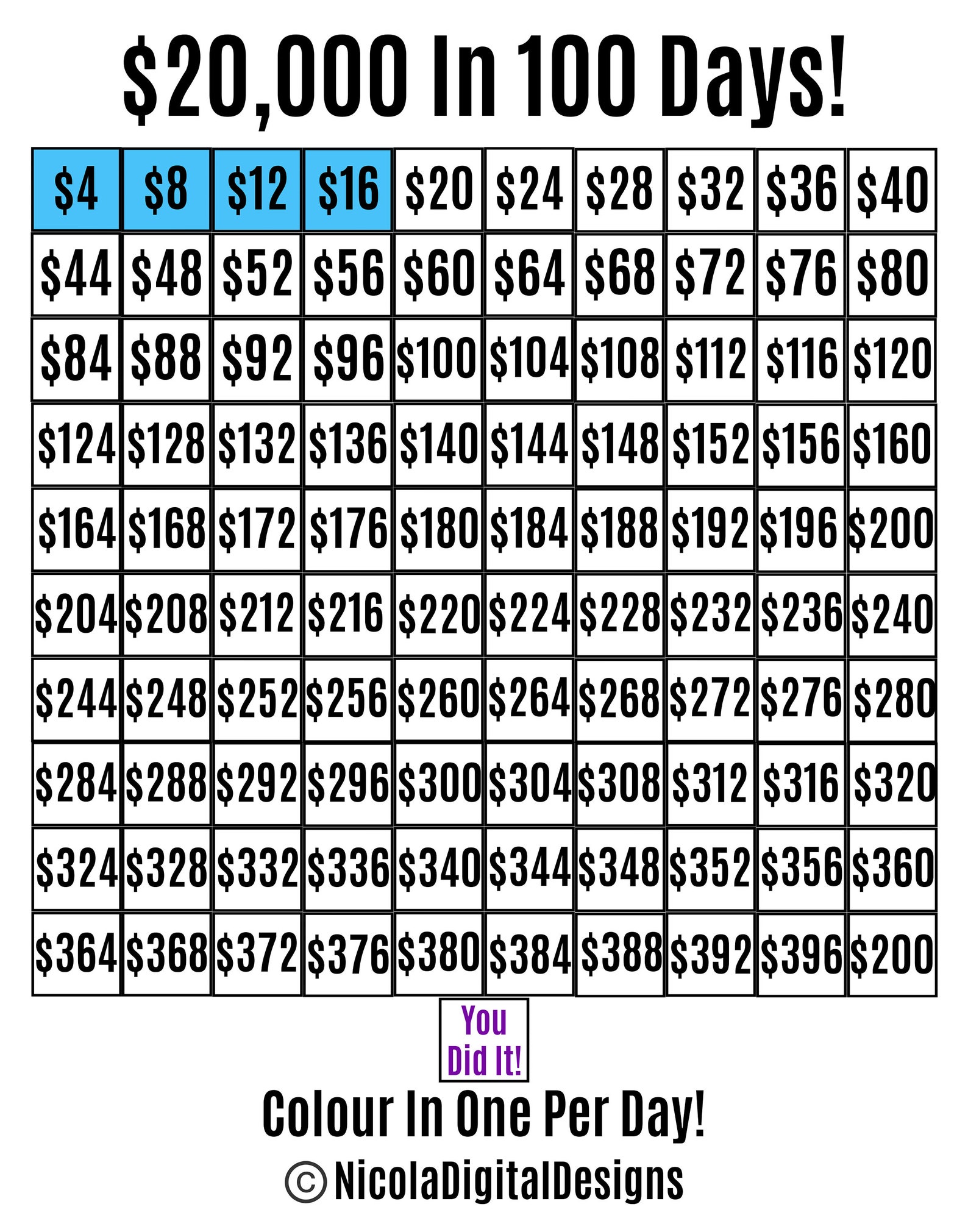 20,000 Money Saving Challenge Printable / Save 20,000 in 100 Days ...