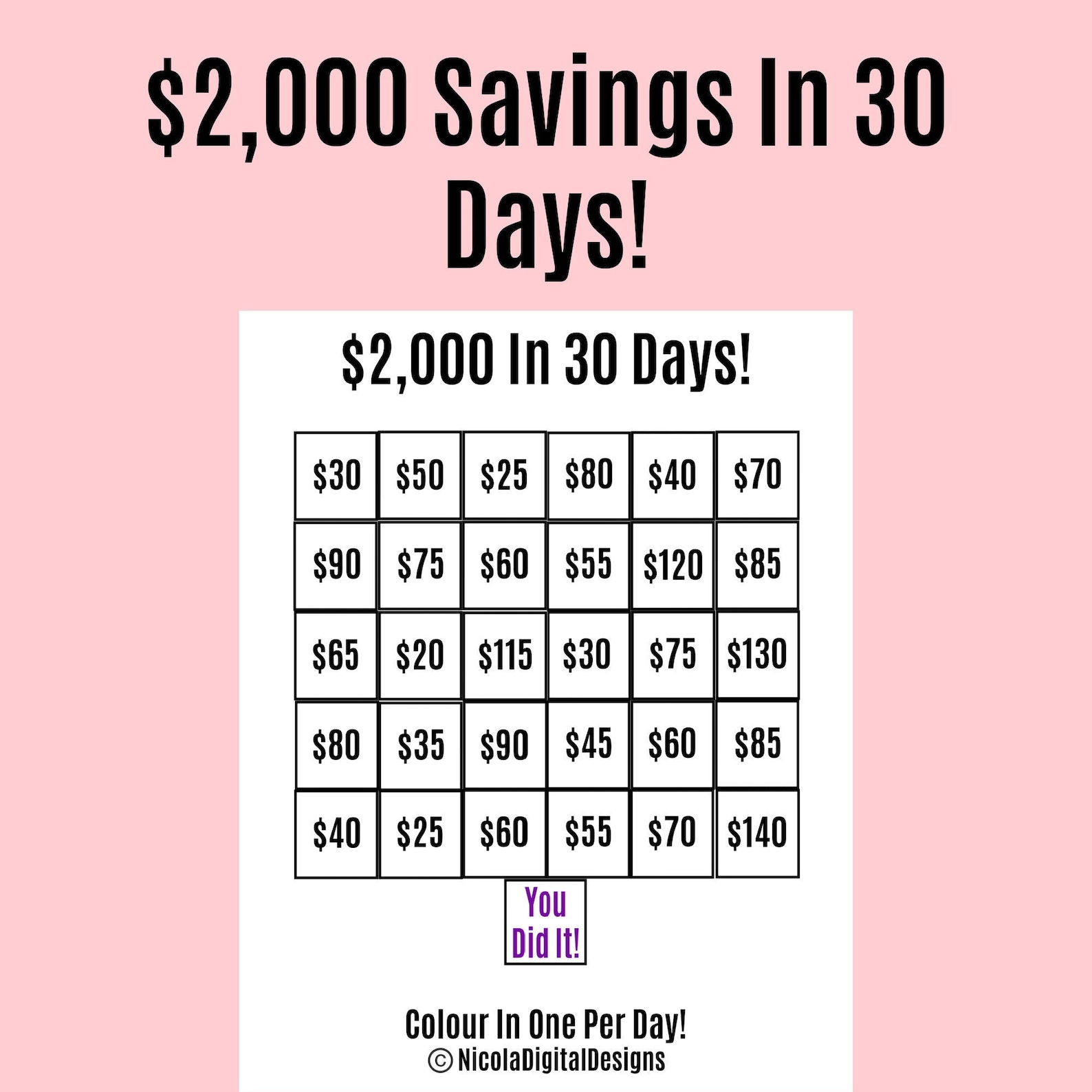 2,000 Money Saving Challenge Printable / Save 2,000 in 30 Days ...
