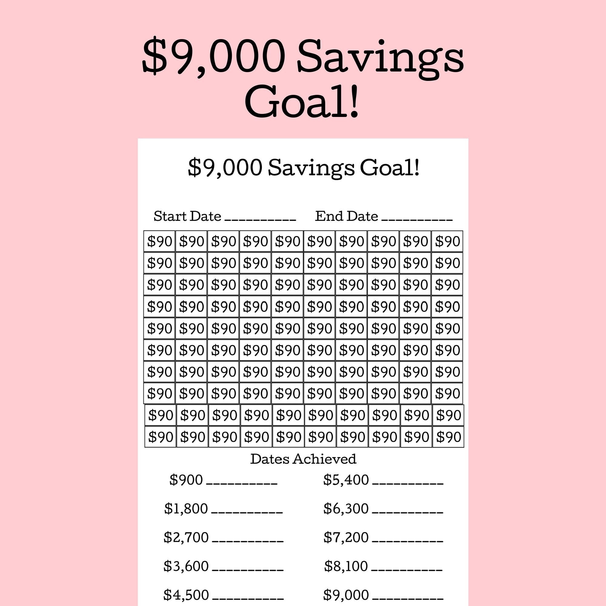 9,000 Savings Goal / 9,000 Savings Challenge / Savings Tracker / Saving ...