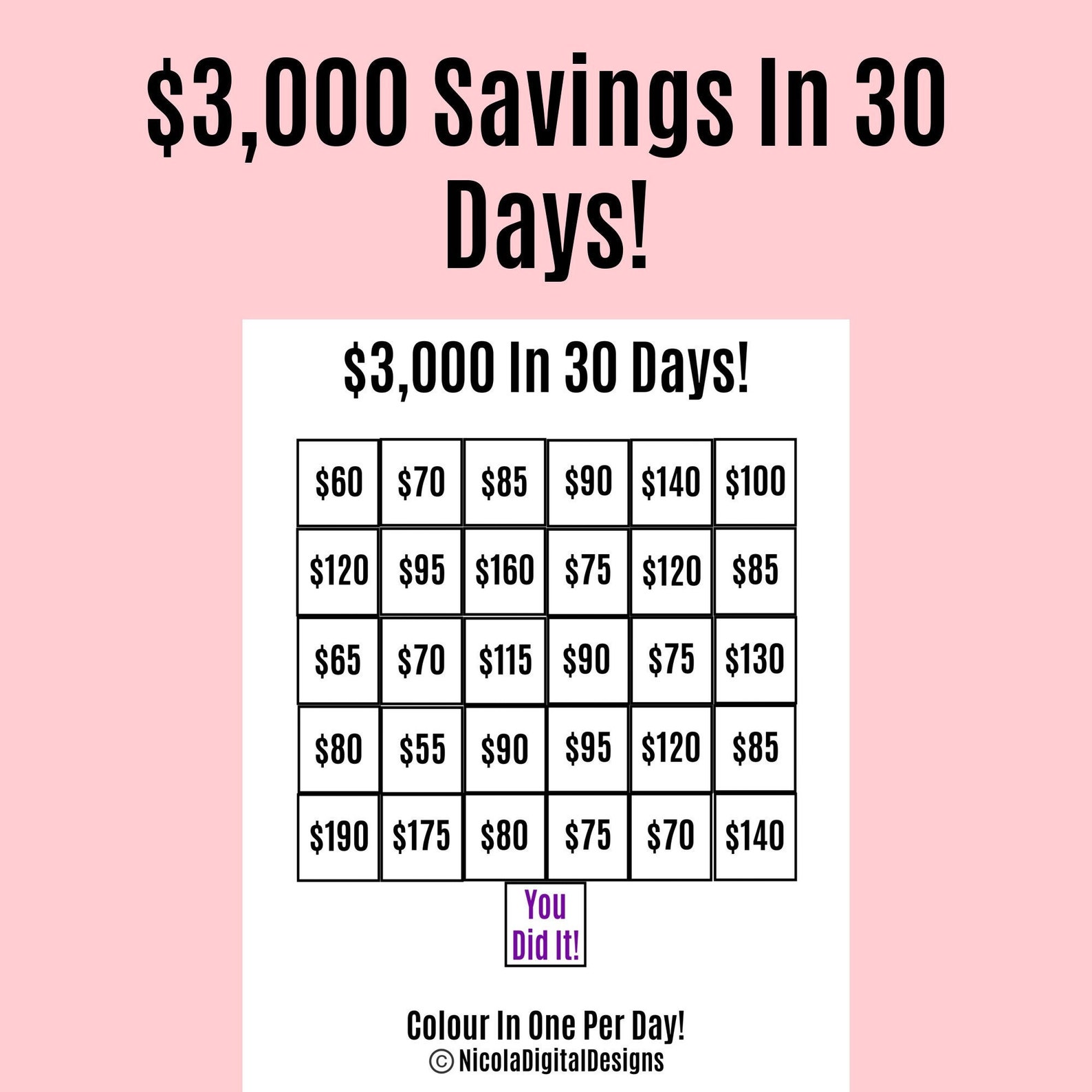 3,000 Money Saving Challenge Printable / Save 3,000 in 30 Days ...