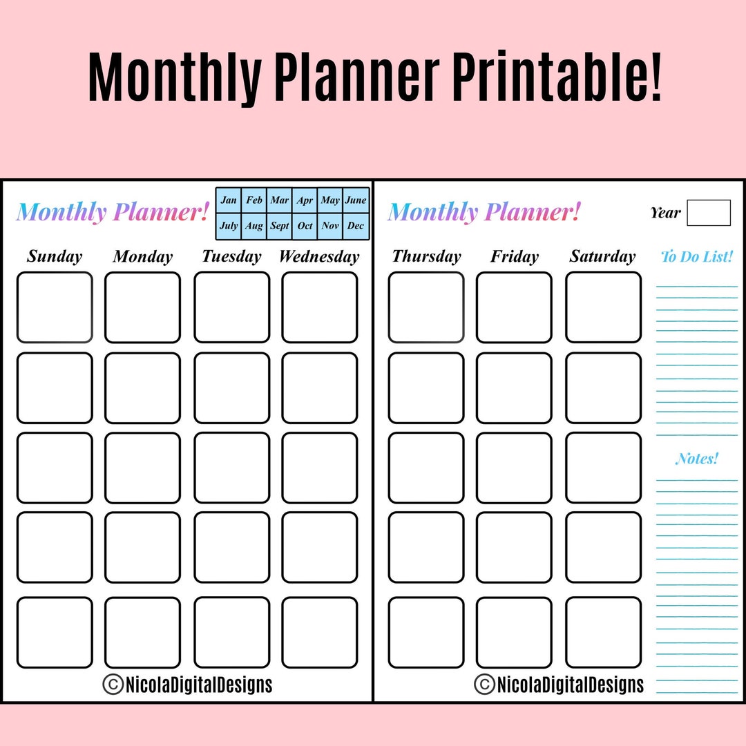 Monthly Planner 2 Page / Monthly Organizer / Monthly Layout Calendar ...