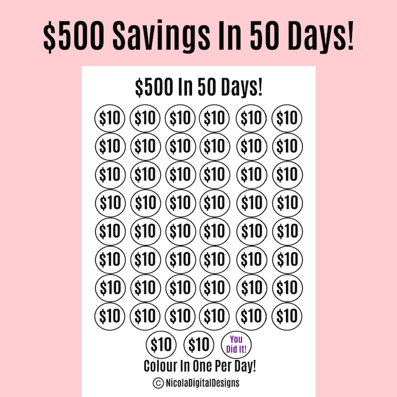 500 Money Saving Challenge Printable / Save 500 in 50 Days / Savings ...