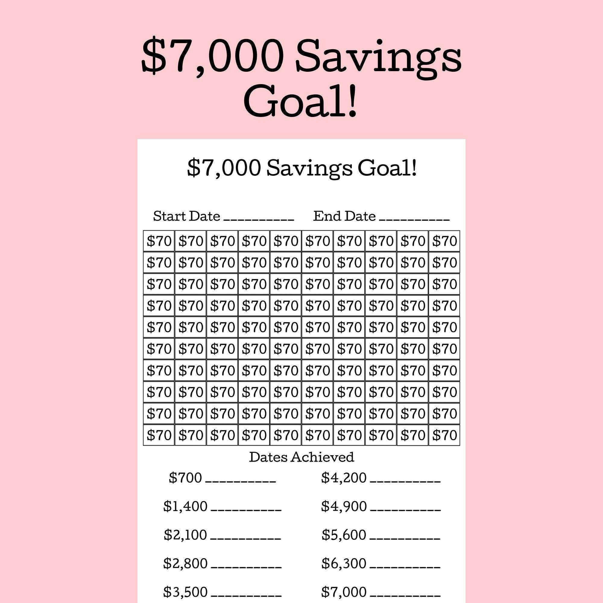 7,000 Savings Goal / 7,000 Savings Challenge / Savings Tracker ...
