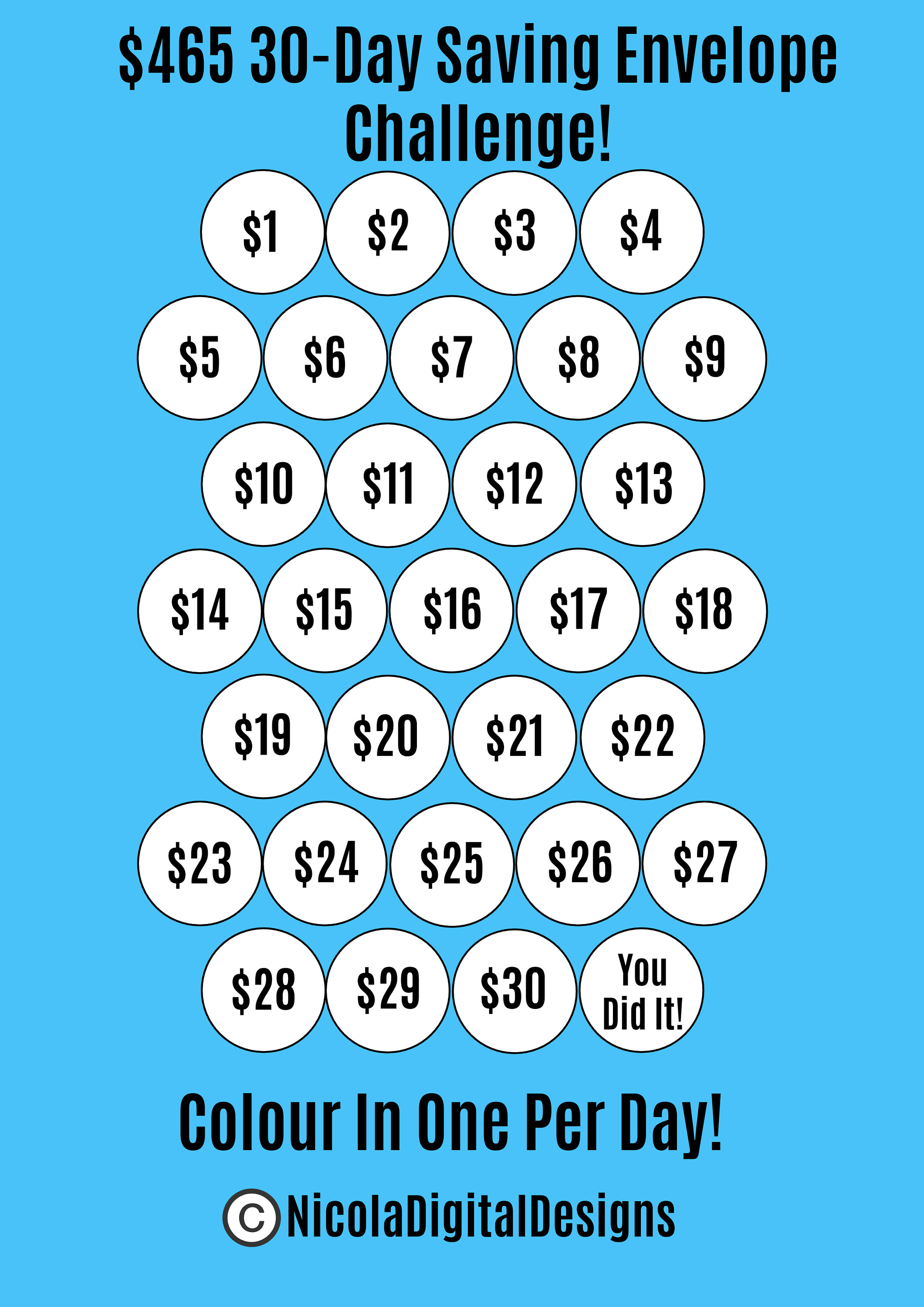 465 Savings in 30 Days Envelope Challenge Printable / Save 465 in 30 ...