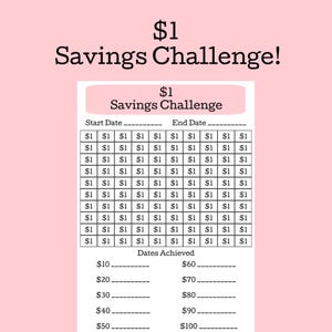 1 Dollar Savings Challenge Printable / 1 Dollar Challenge Fits A6 ...