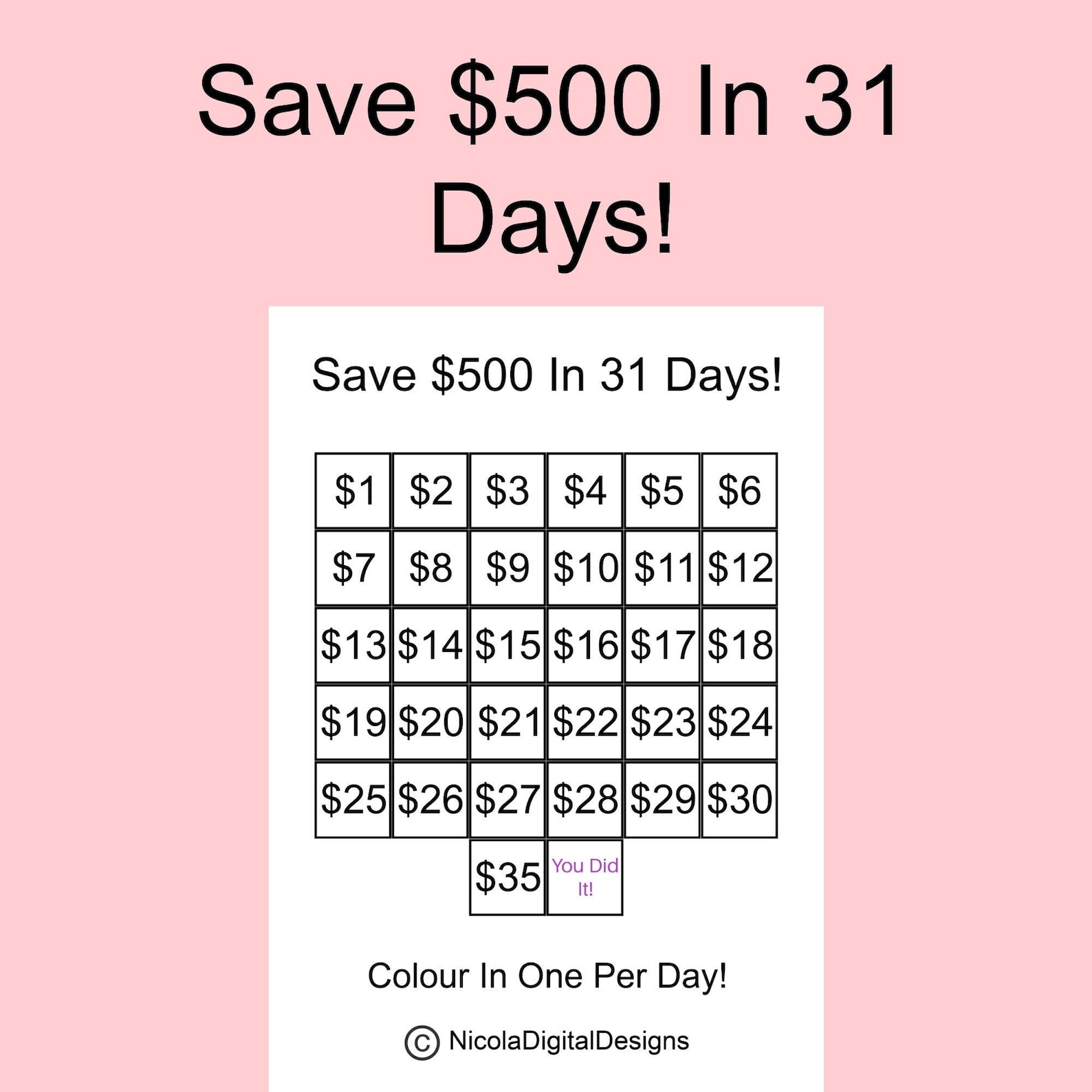 500 Money Saving Challenge Printable / Save 500 in 31 Days / Savings Tracker / Savings Printable ...
