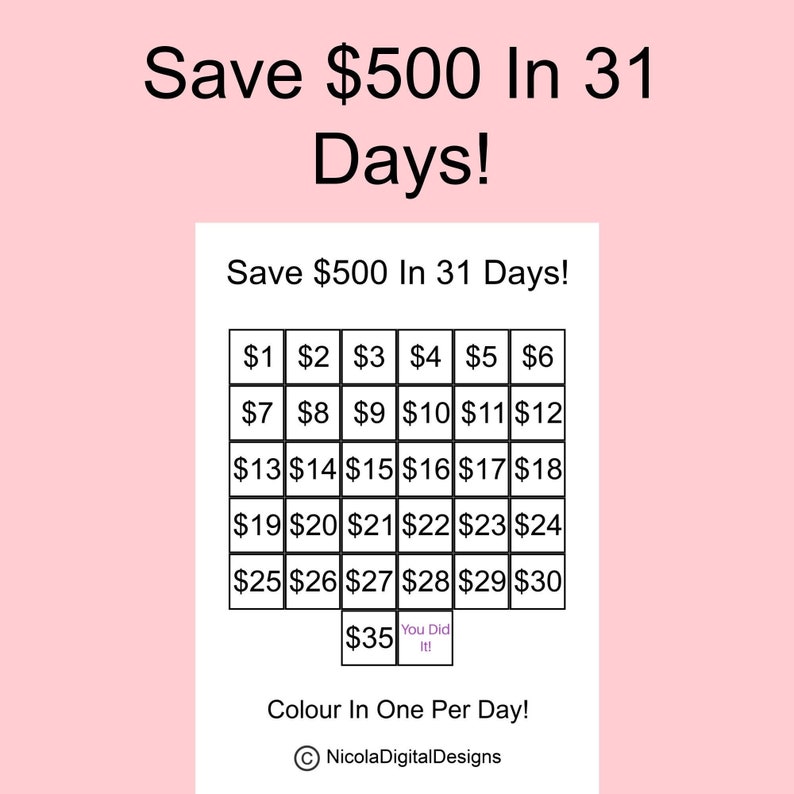 500 Money Saving Challenge Printable / Save 500 in 31 Days / Savings ...