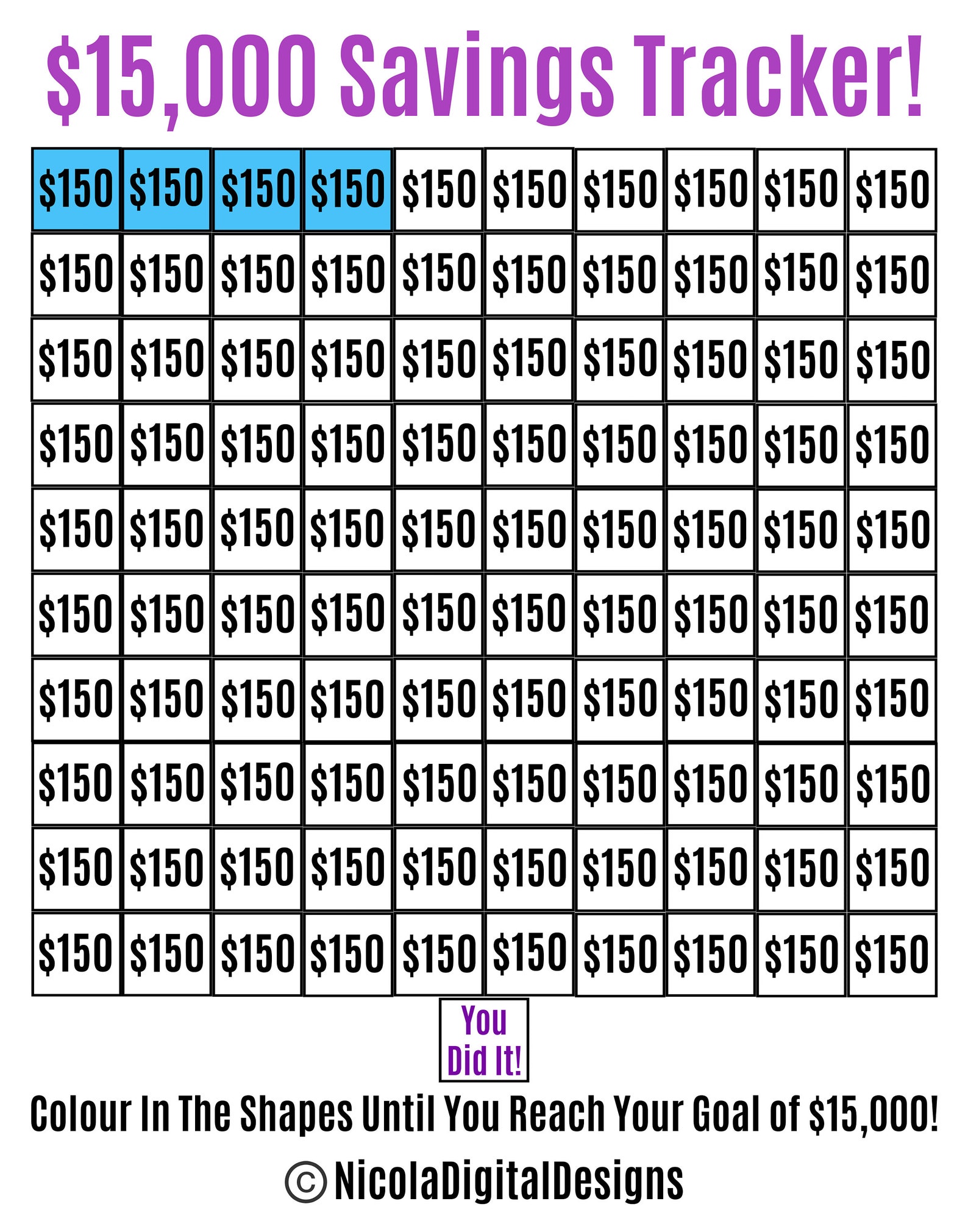 15,000 Money Saving Tracker Printable / 15,000 Saving Challenge ...