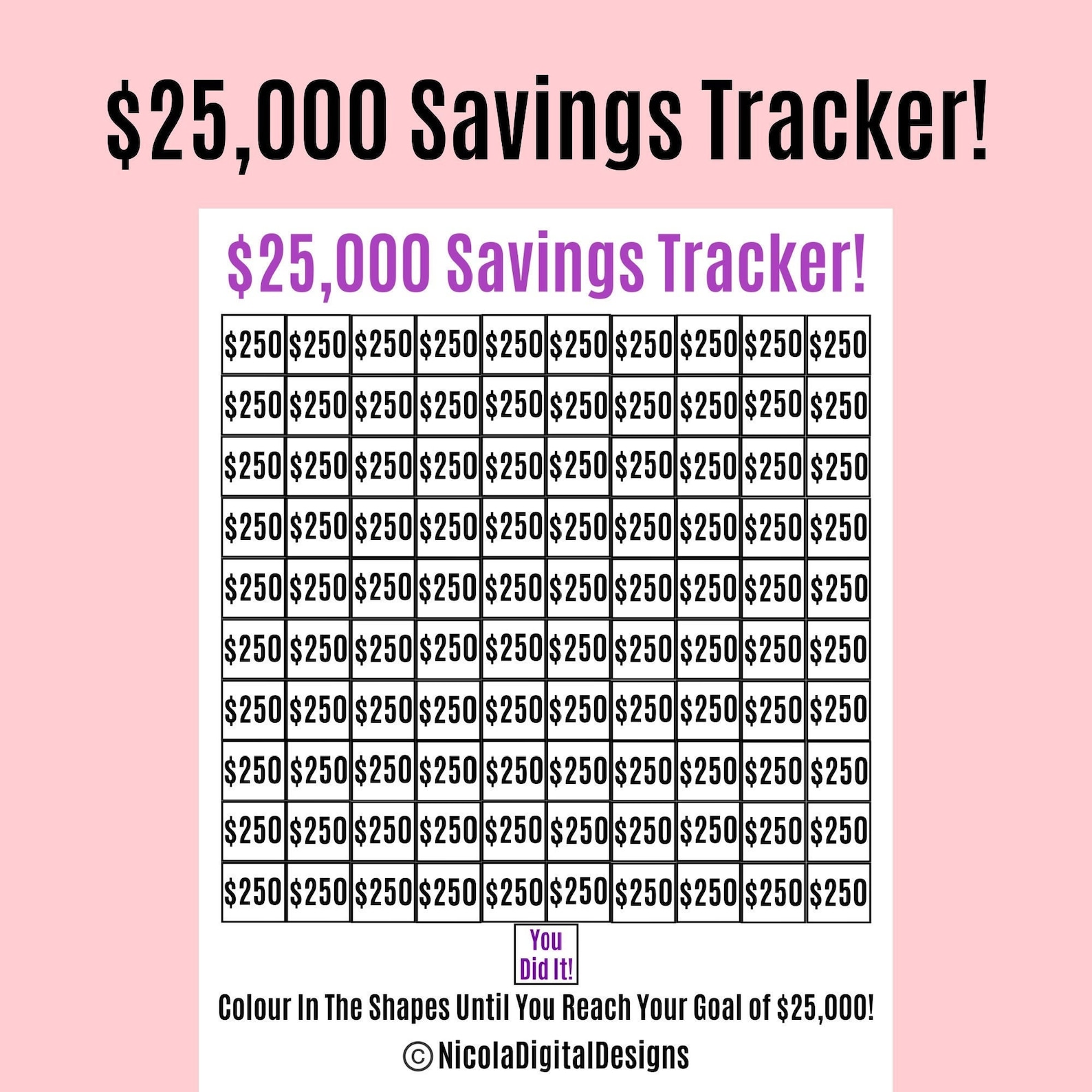 25,000 Money Saving Tracker Printable / 25,000 Saving Challenge ...