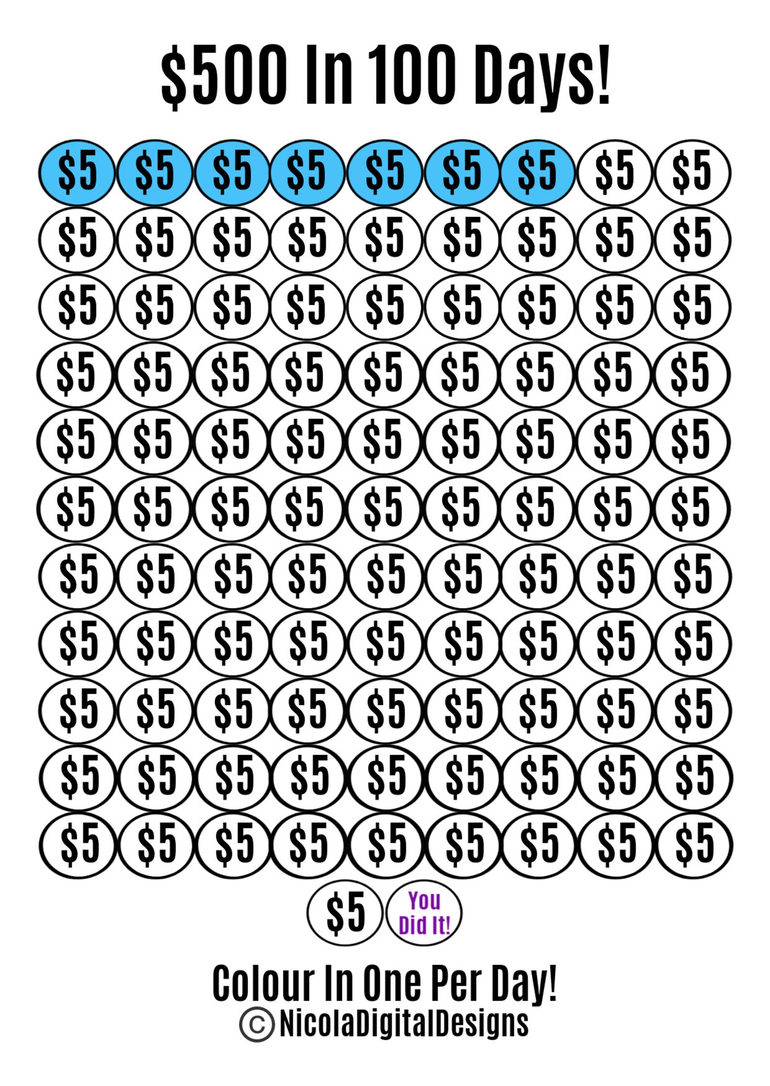 500 Money Saving Challenge Printable / Save 500 in 100 Days / Savings ...