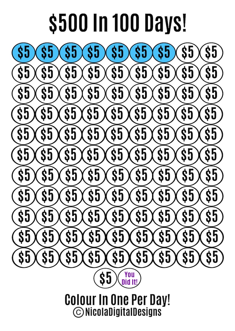 500 Money Saving Challenge Printable / Save 500 in 100 Days / Savings ...