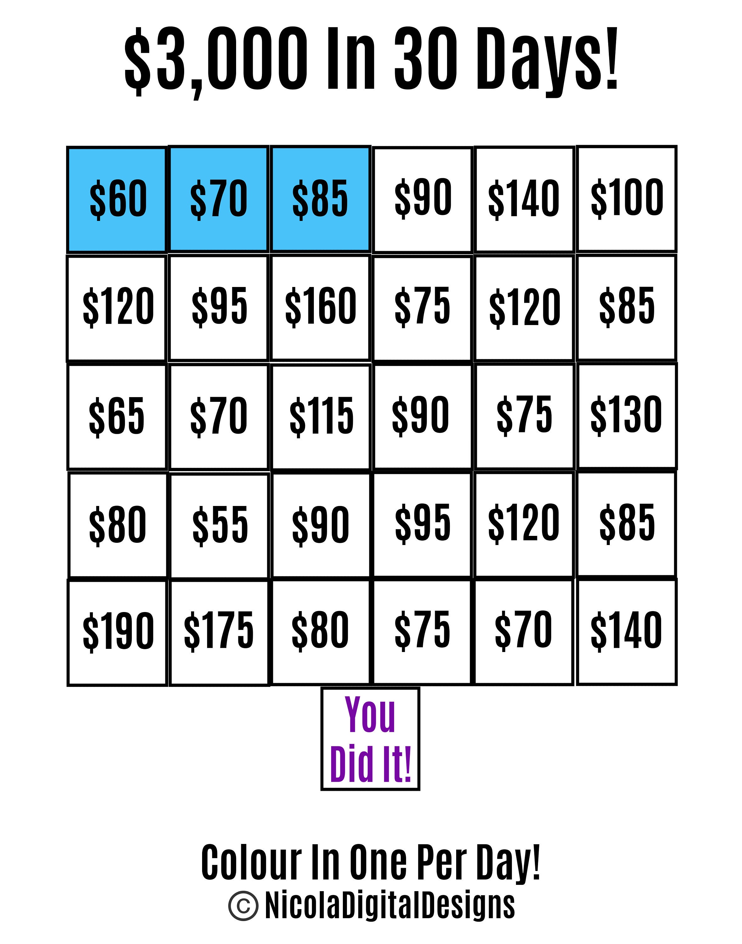 3,000 Money Saving Challenge Printable / Save 3,000 in 30 Days ...