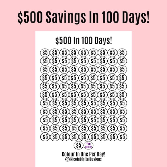 500 Money Saving Challenge Printable / Save 500 in 100 Days / - Etsy
