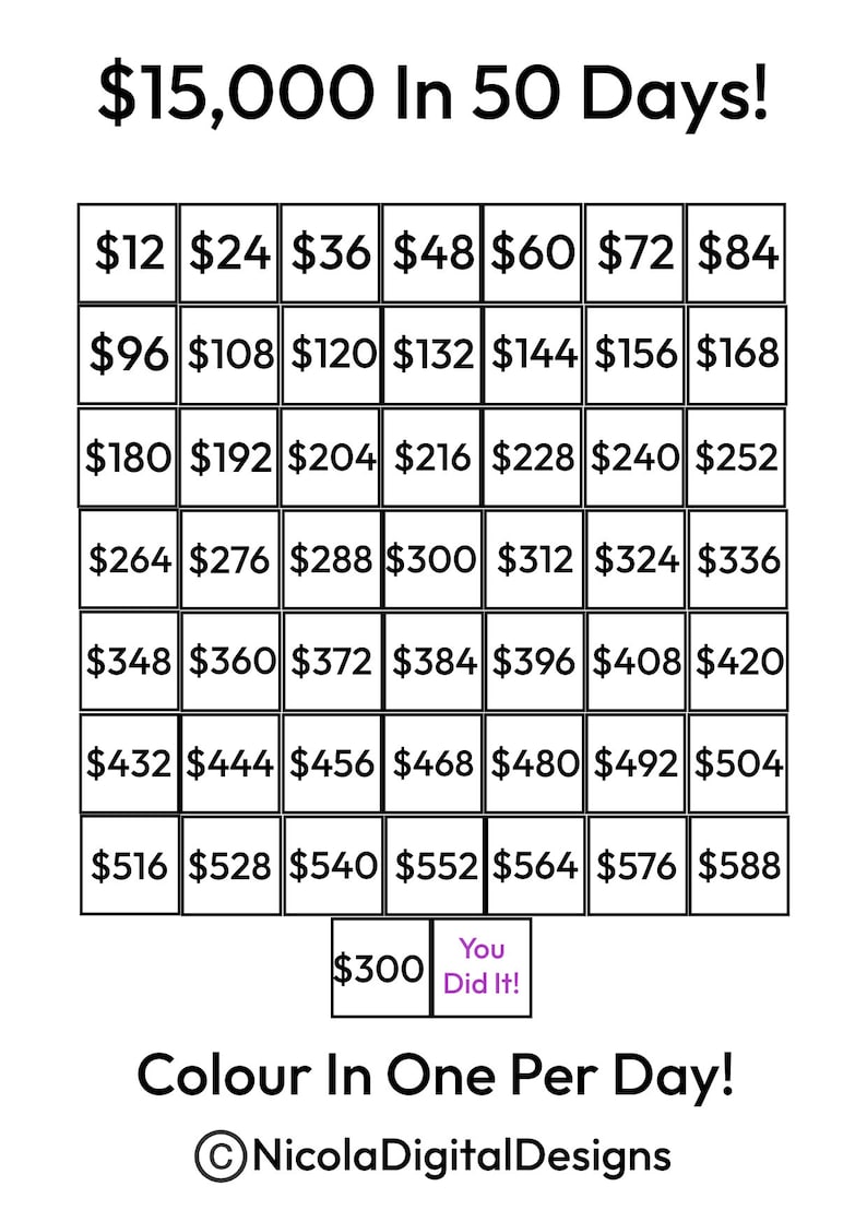 15,000 Money Saving Challenge Printable / Save 15,000 in 50 Days ...