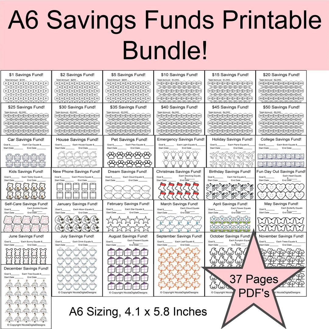 A6 Savings Funds Printable Bundle / Money Saving Challenge / Savings ...