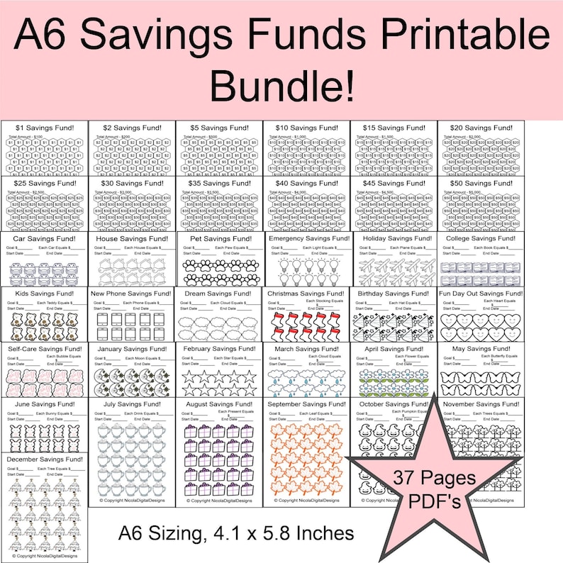 A6 Savings Funds Printable Bundle / Money Saving Challenge / Savings ...