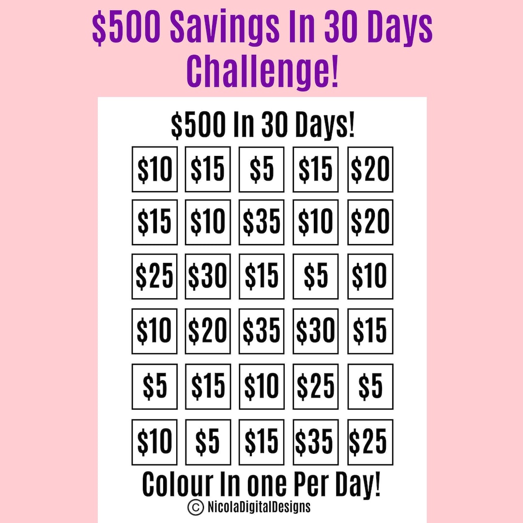 500 Money Saving Challenge Printable / Save 500 in 30 Days! / Savings ...