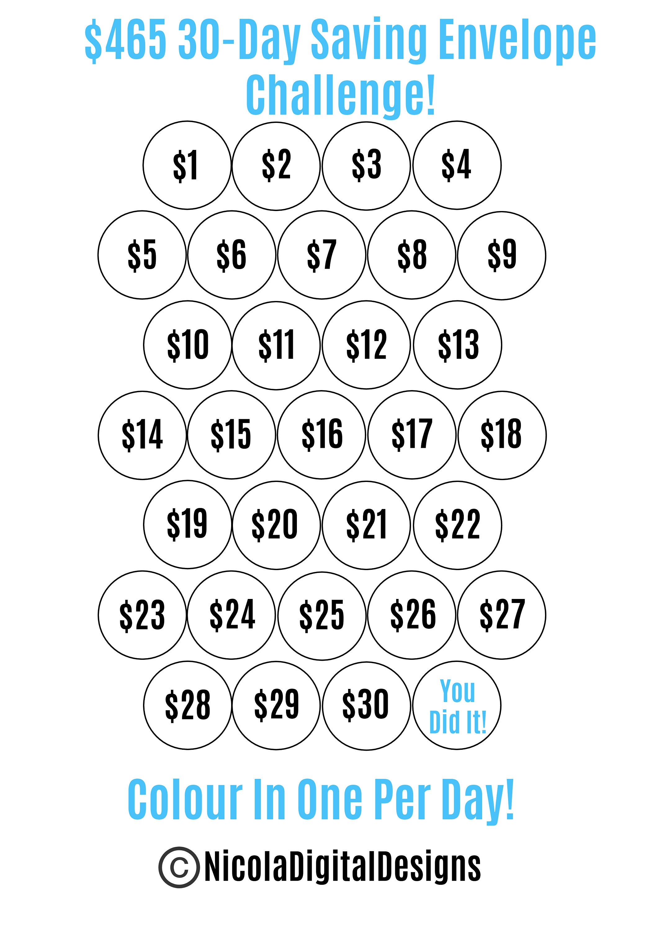 465 Savings in 30 Days Envelope Challenge Printable / Save 465 in 30 ...